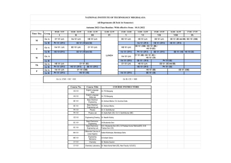 Time Table Nit | PDF