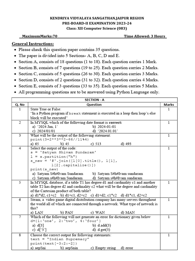 PB-II CS 2023-24 Set 2 QP | PDF