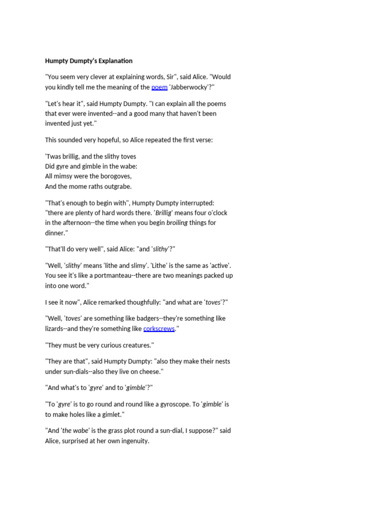 Humpty Dumpty Explains Jabberwocky | PDF