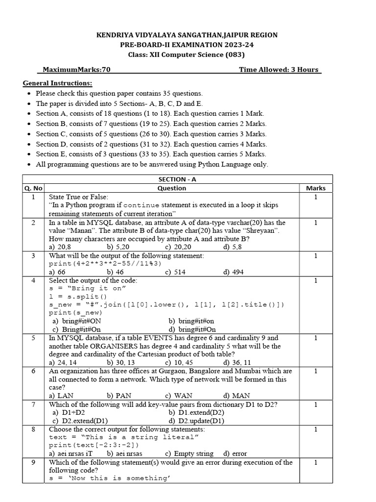 PB-II CS 2023-24 Set 1 QP | PDF