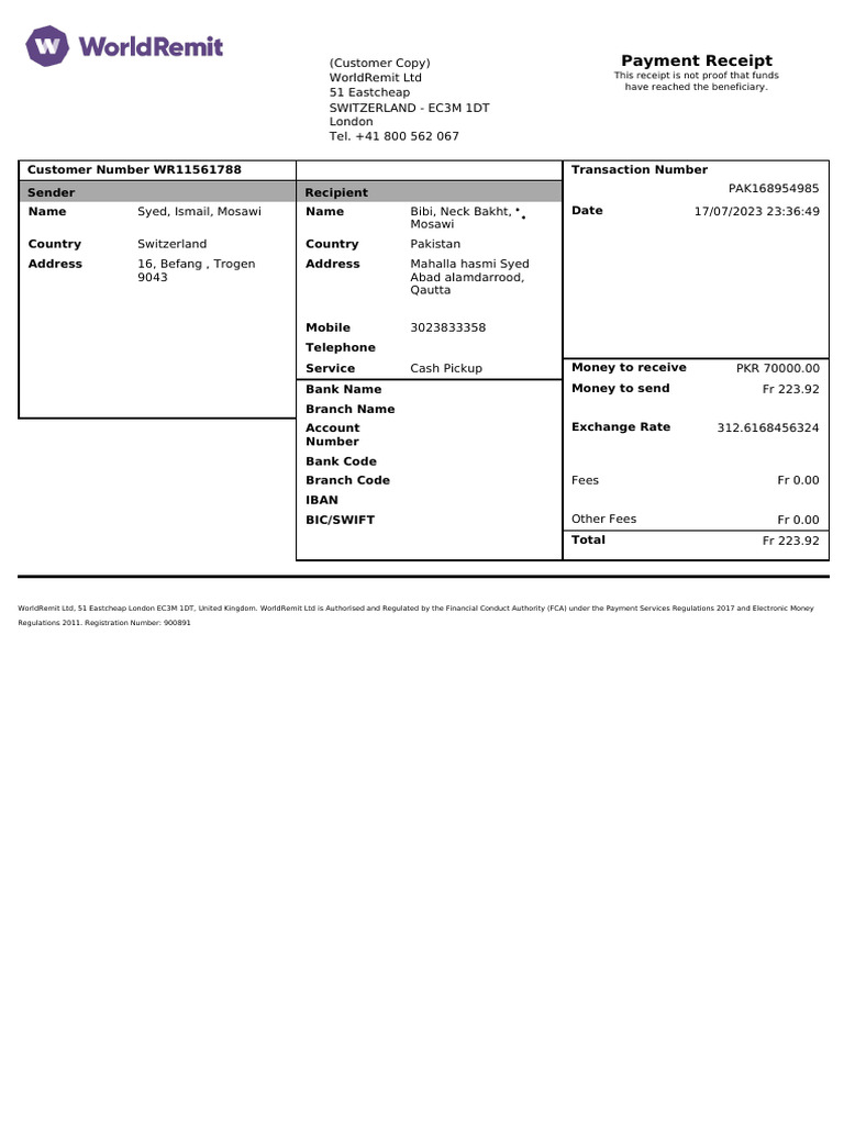 Payment Receipt: This Receipt Is Not Proof That Funds Have Reached The ...