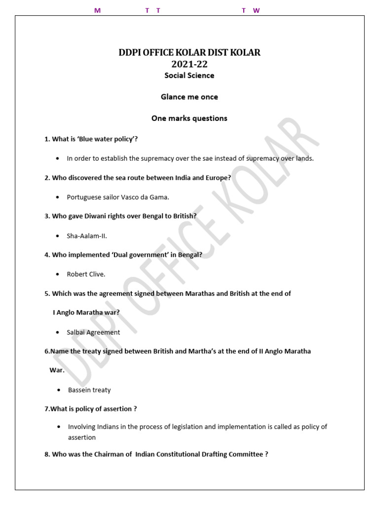 10th STD Social Science Glance Me Once Eng Version 2021-22 by Ddpi ...