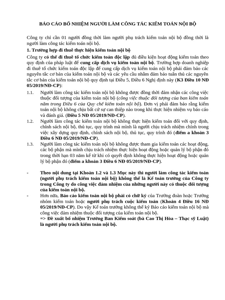 Bao Cao Kiem Toan Noi Bo | PDF