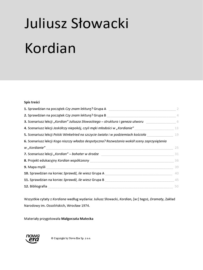 Kordian Opracowanie Lektury | PDF