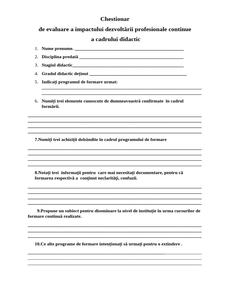 Chestionar de Evaluare A Impactului | PDF