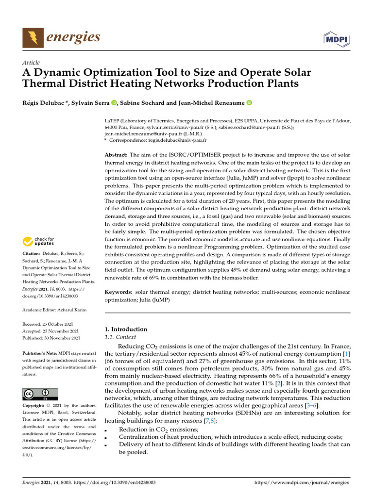 A Dynamic Optimization Tool To Size and Operate Solar Thermal | PDF