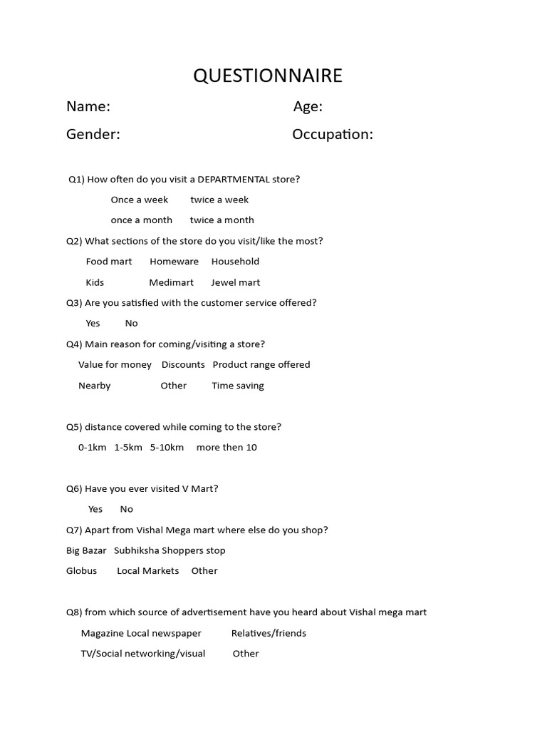 QUESTIONNAIRE | PDF