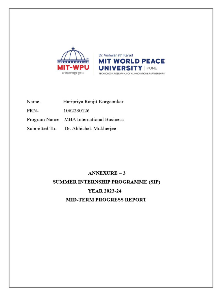 Mid Term Progress Report SIP | PDF