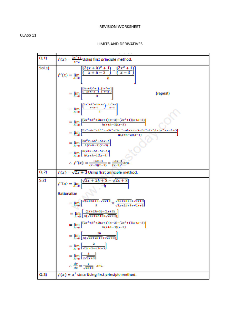 Class 11 Revision Worksheet | PDF
