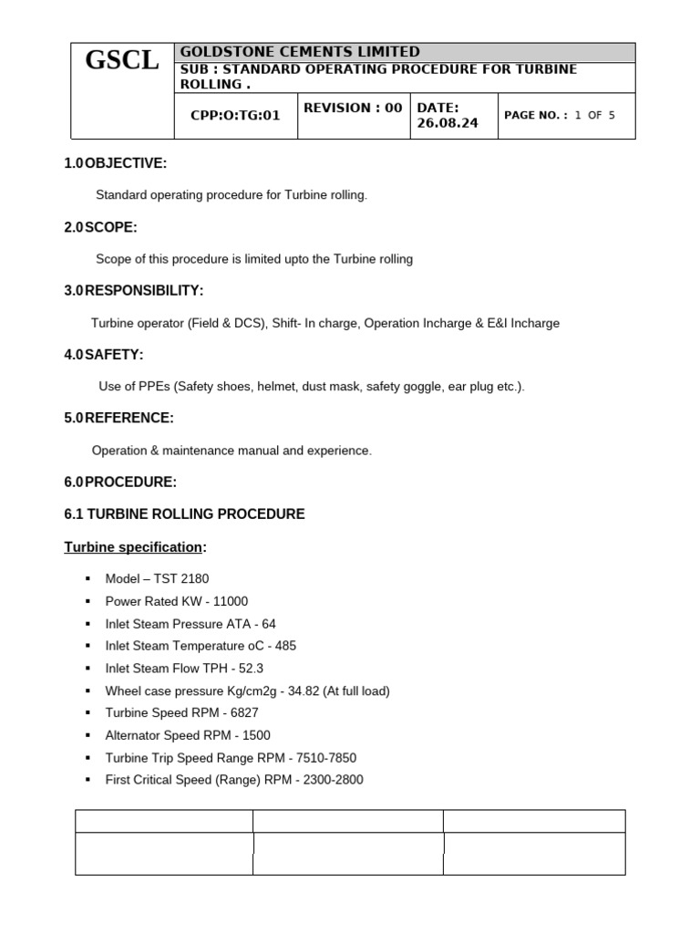 Turbine Rolling SOP | PDF