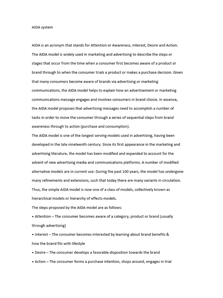 AIDA System | PDF | Promotion And Marketing Communications | Career ...