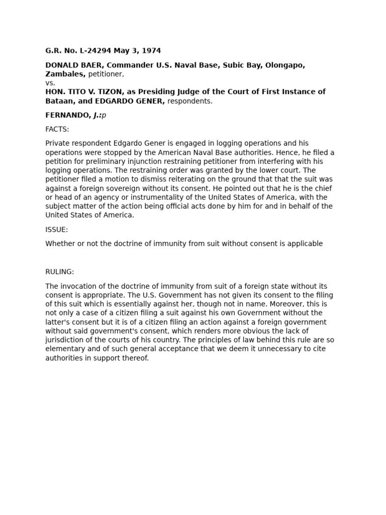 G.R. No. L-24294, Baer v. Tizon | PDF