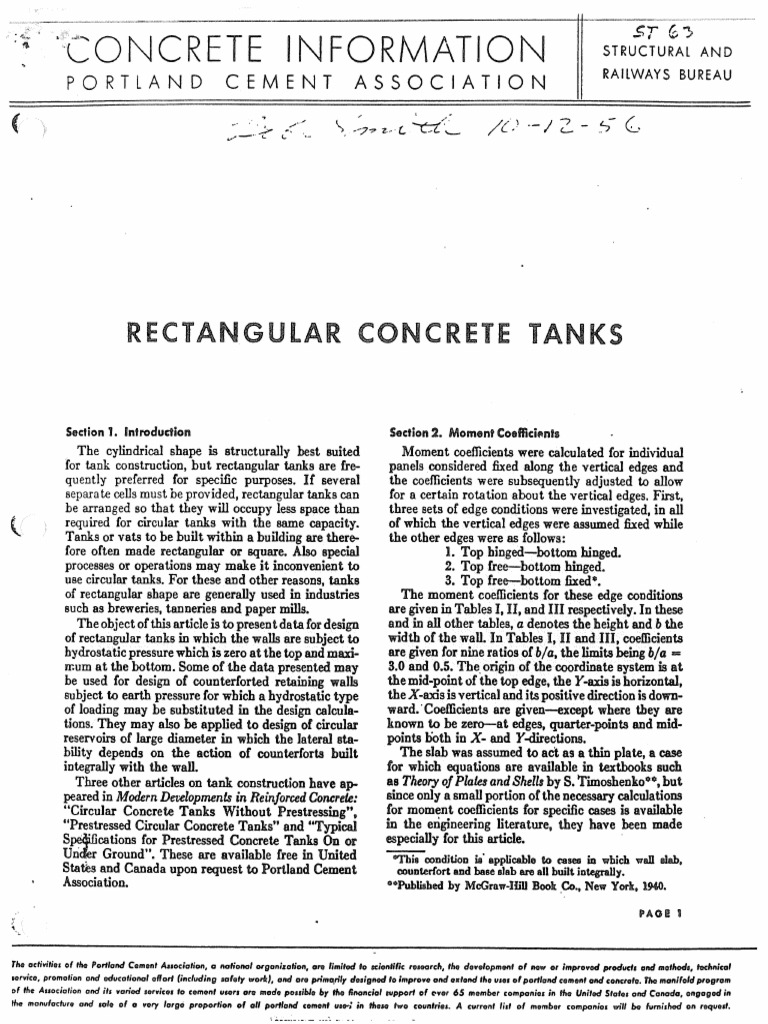 Rectangular Concrete Tanks - Structural & Railways Bureau | PDF