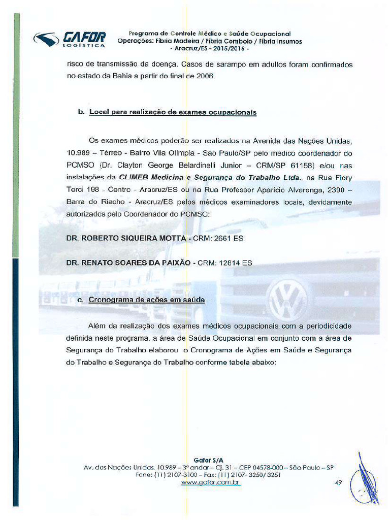 Gafor - 2015-2016 - PCMSO - Aracruz - ES - Rubrica - PARTE 5 | PDF