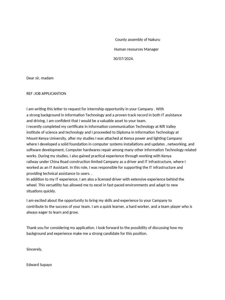 Internship Application Letter | PDF