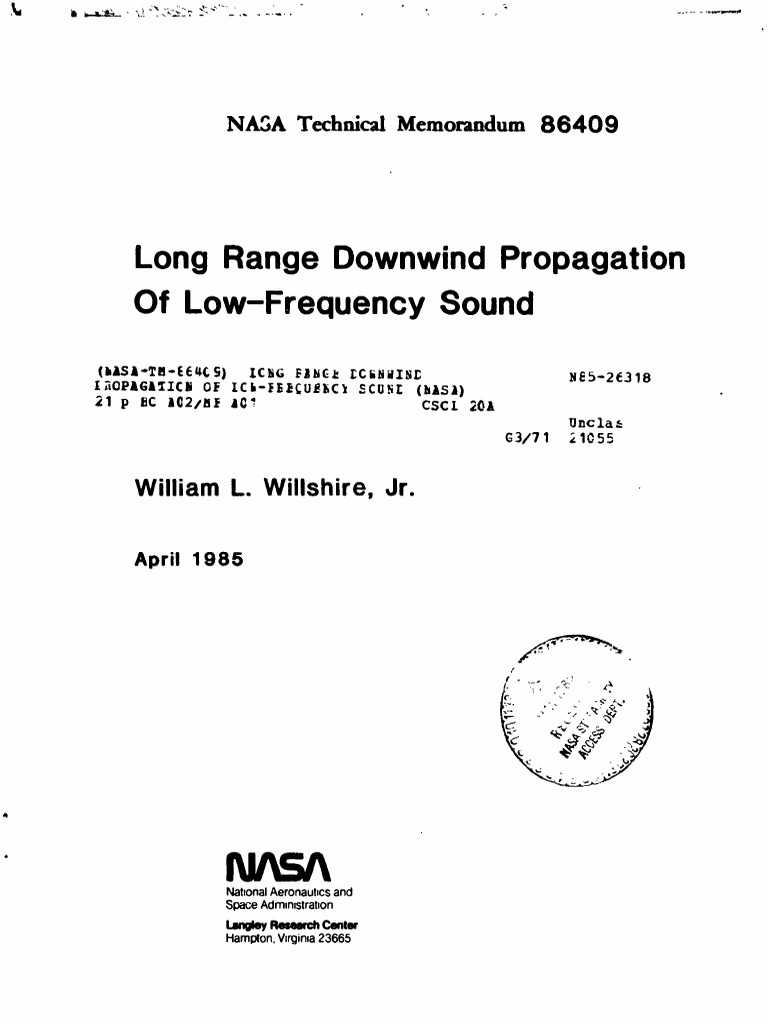 Long Range Downwind Propagation of Low Frequency Sound - NASA1985 | PDF