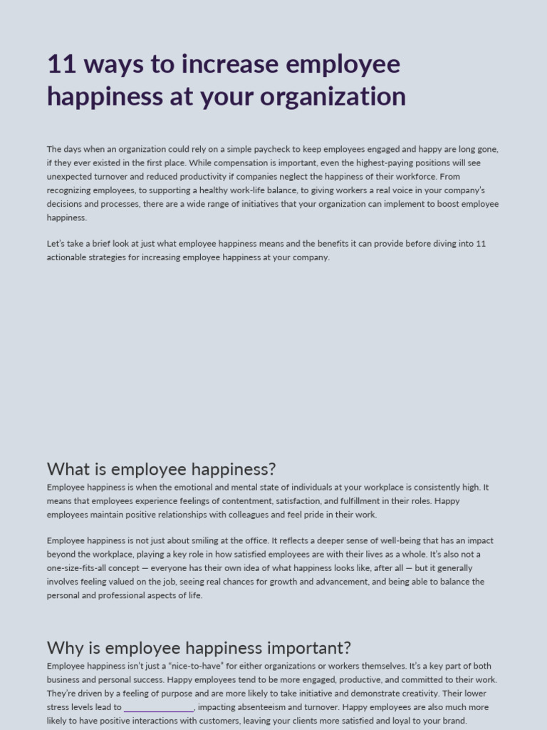 11 ways to increase employee happiness | PDF