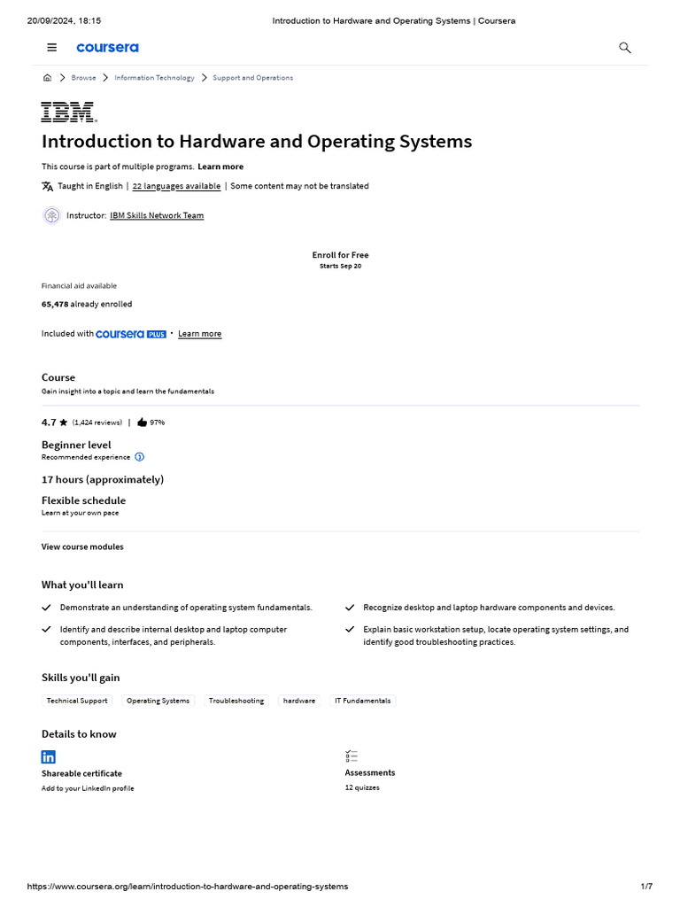 Introduction To Hardware and Operating Systems - Coursera | PDF