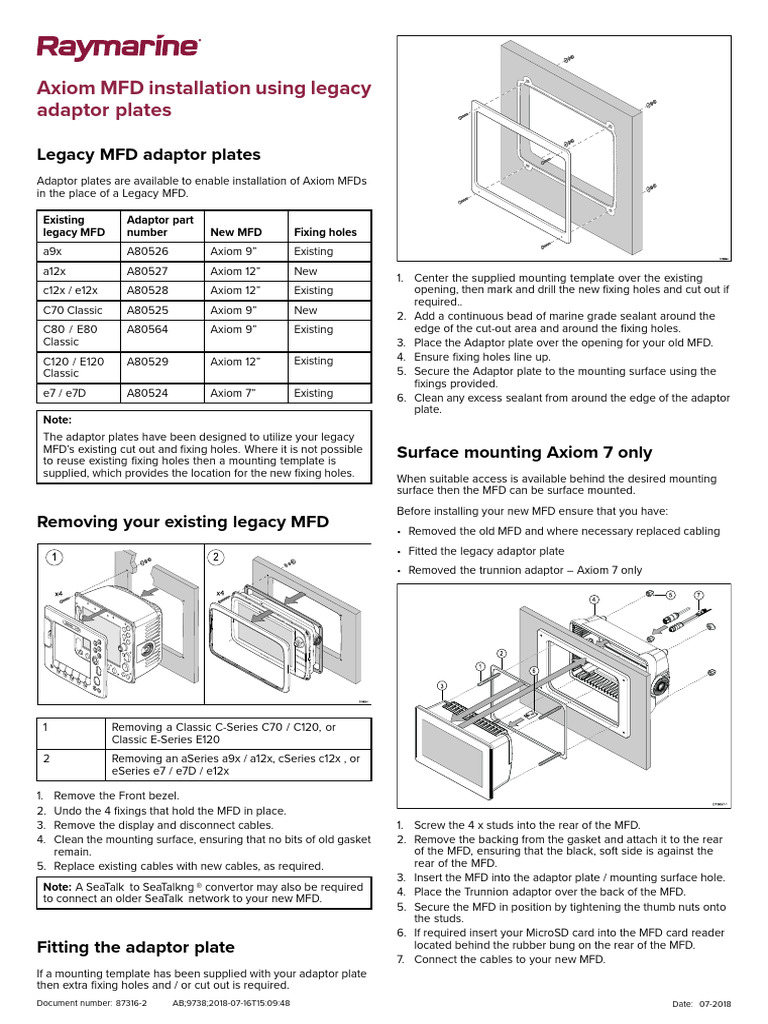 Legacy MFD To Axiom Adaptor Plate Installation Instructions 87316-2-EN | PDF