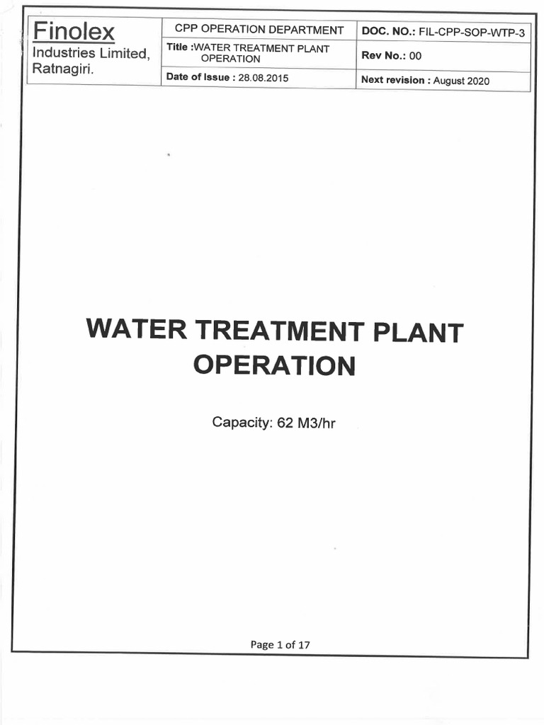Sop WTP Operation | PDF