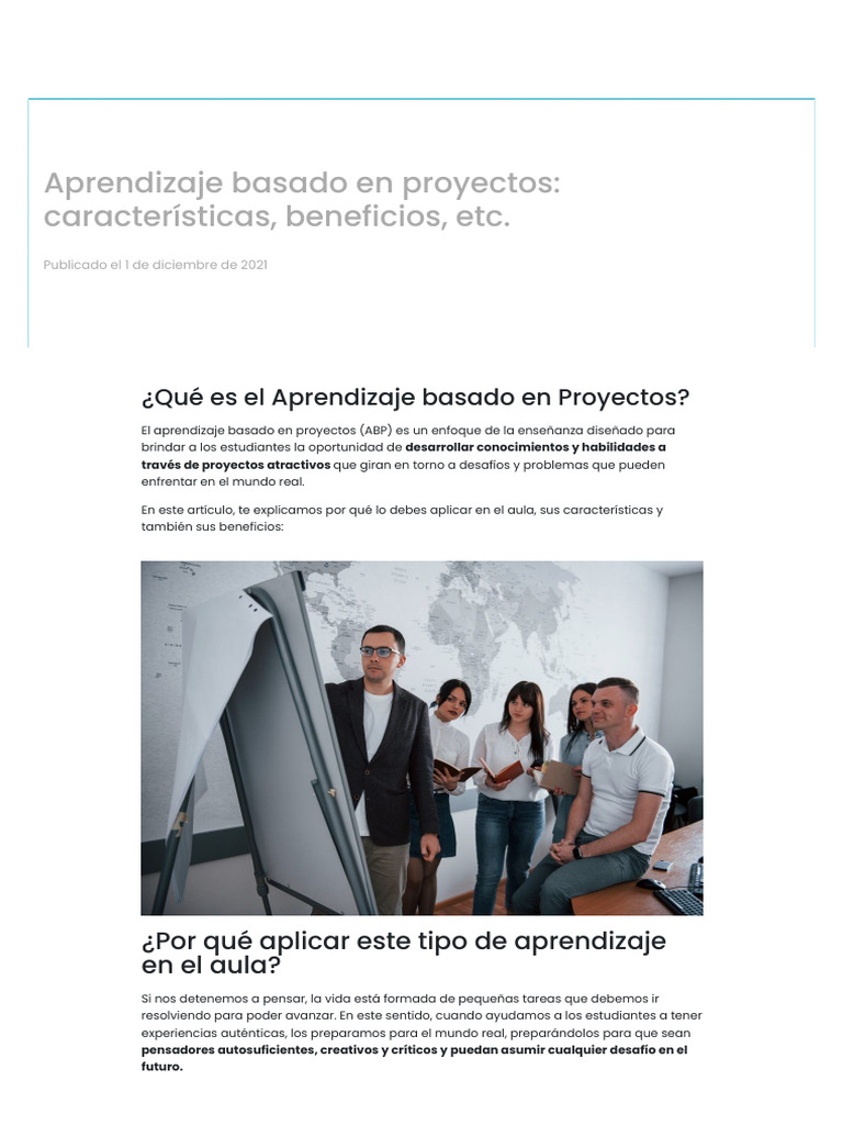 Aprendizaje basado en proyectos_ características, beneficios, etc. - Classlife Education | PDF