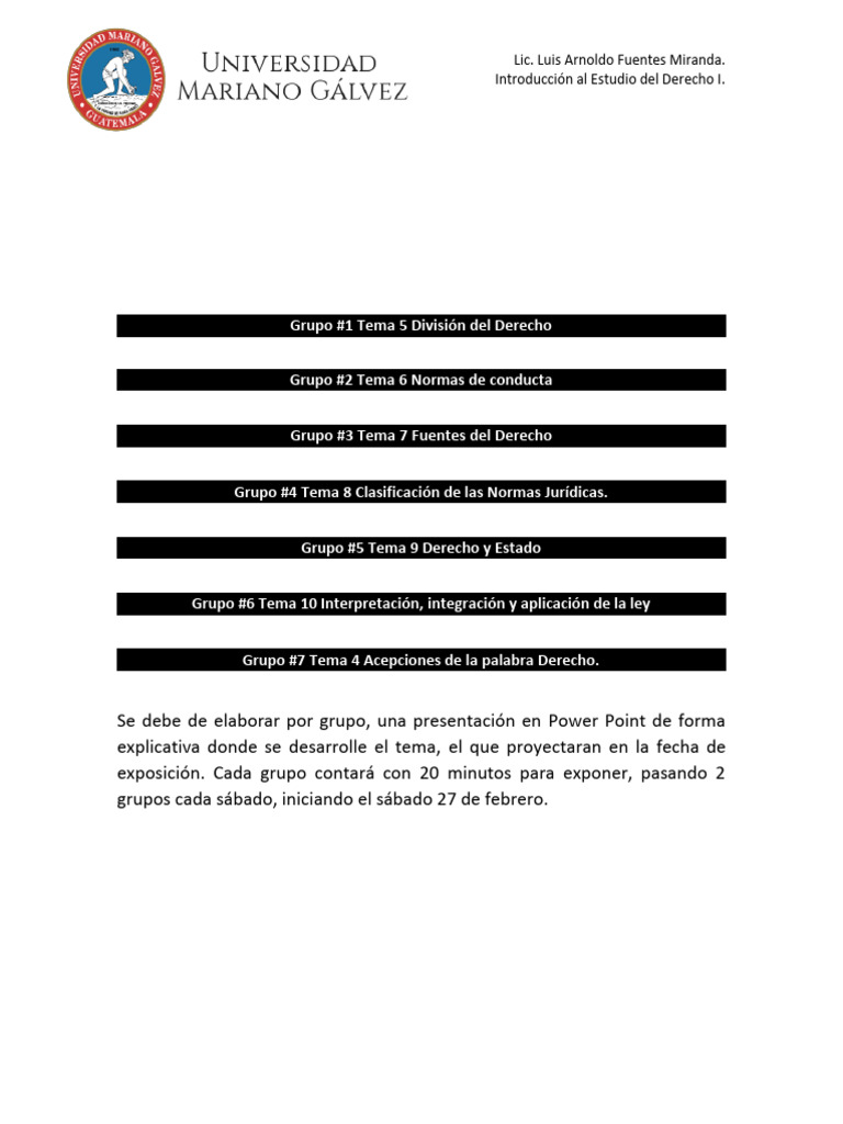 Distribución grupos para exposición Secc. B | PDF