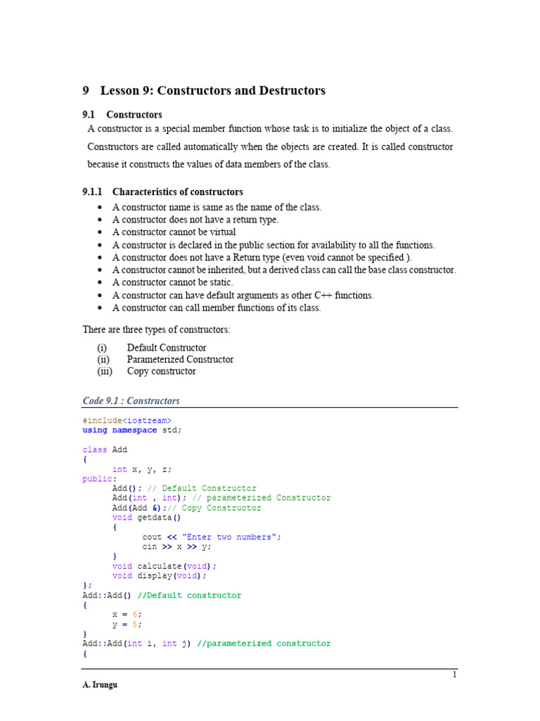 Lesson09 - Constructors and Destructors | PDF