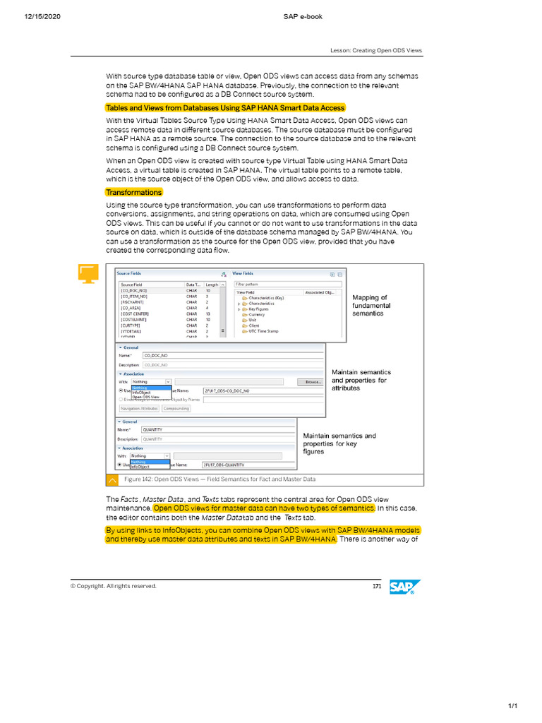 Lesson: Creating Open ODS Views: Facts Master Data Texts Master Data Texts | PDF