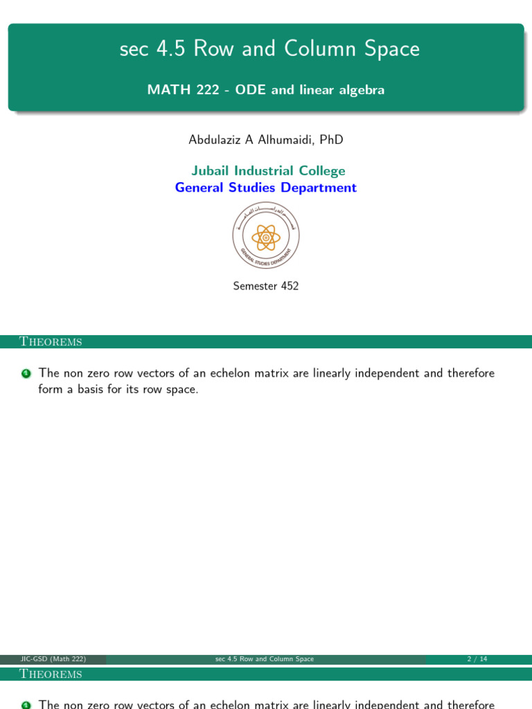 Sec 4.5 Row and Column Space | PDF