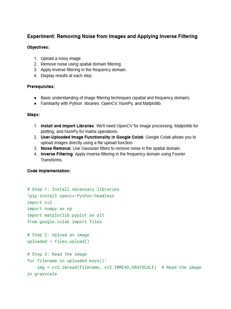 Experiment 6_ Removing Noise From Images and Applying Inverse Filtering ...