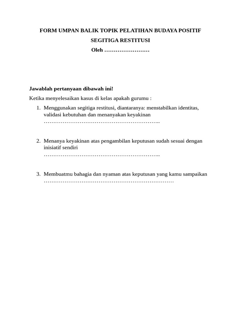 Form Umpan Balik Topik Pelatihan Budaya Positif | PDF