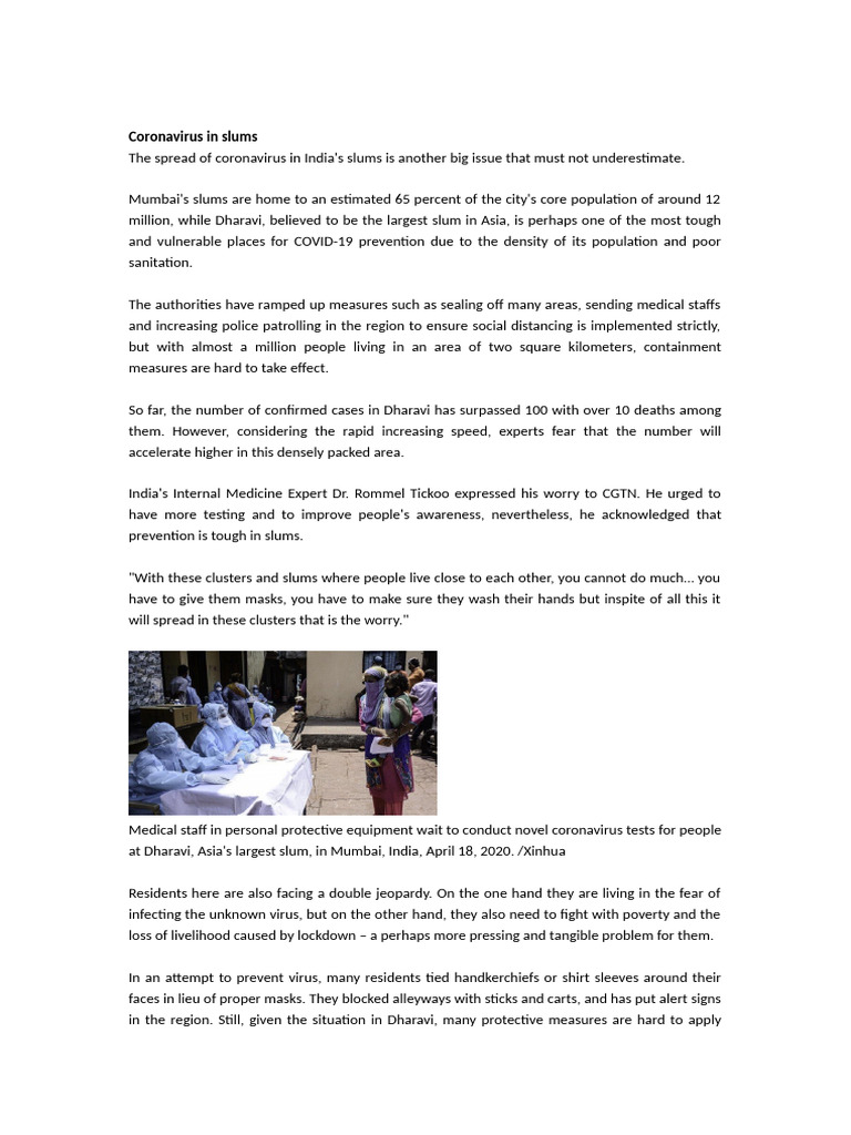 COVID Inside India Slums | PDF | Slum | Global Health