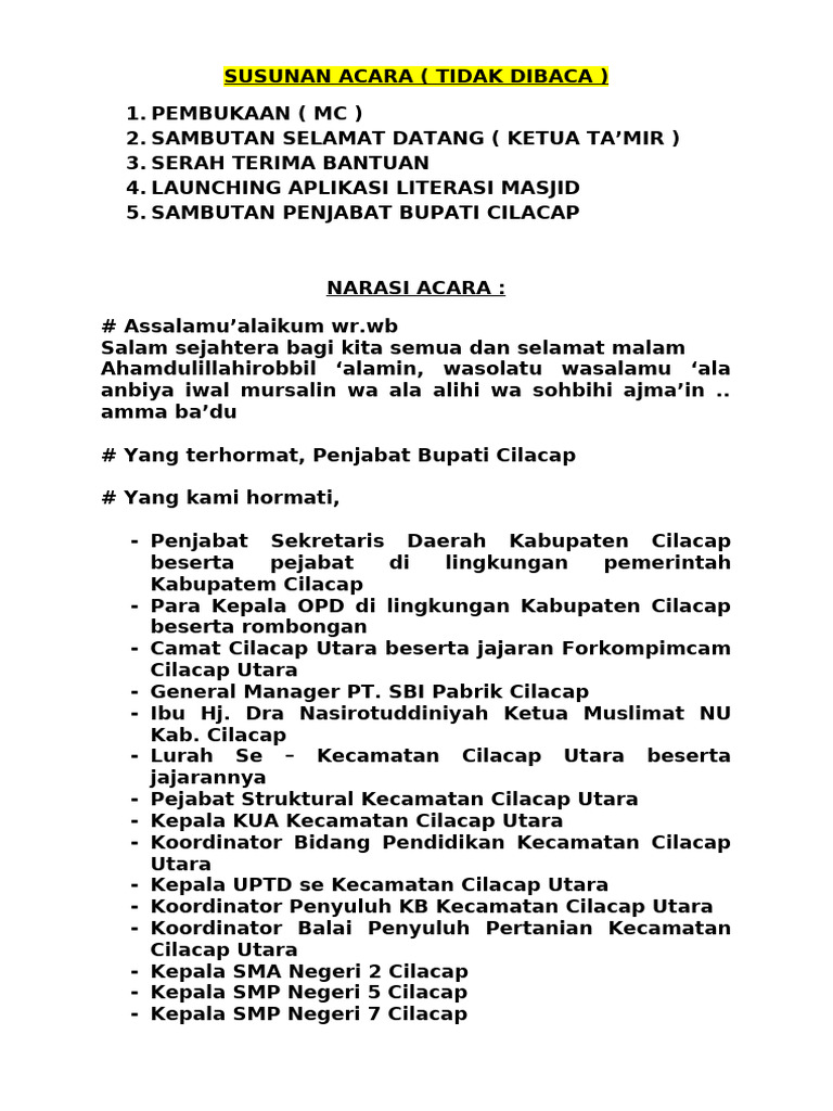 Susunan Acara Tarkhim Kabupaten Cilacap 2024 | PDF