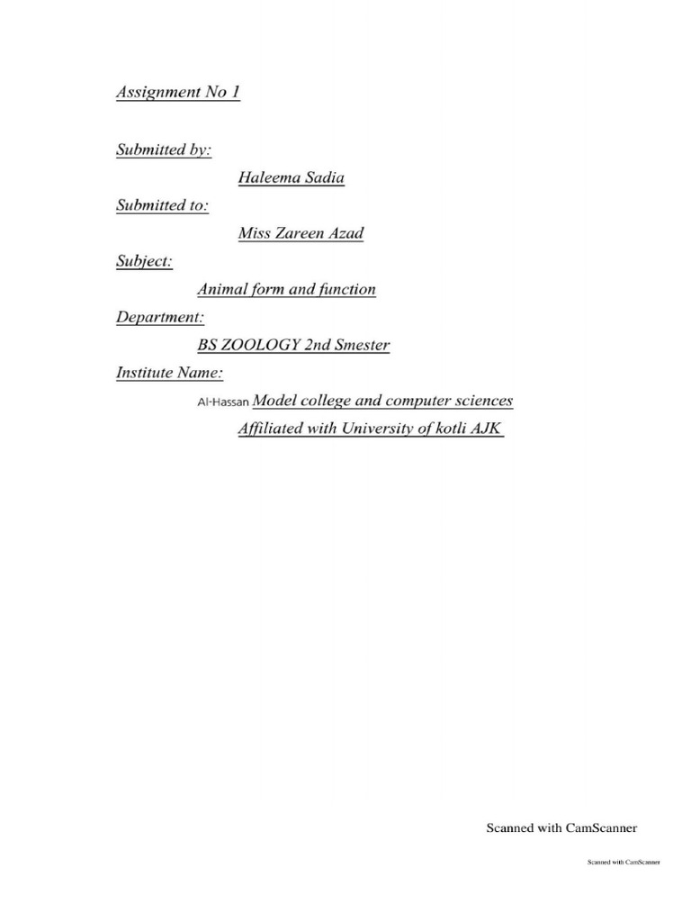 Assignment of Animal Form and Function | PDF Assignment of Animal Form and Function | PDF