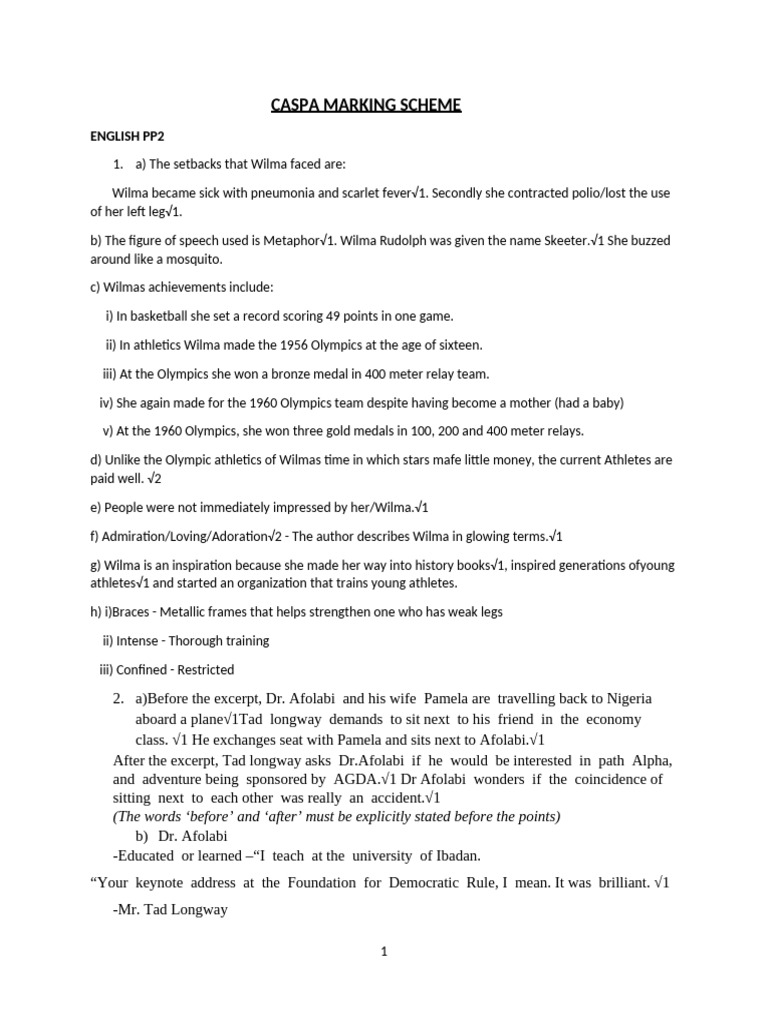 CASPA English PP2 Marking Scheme | PDF