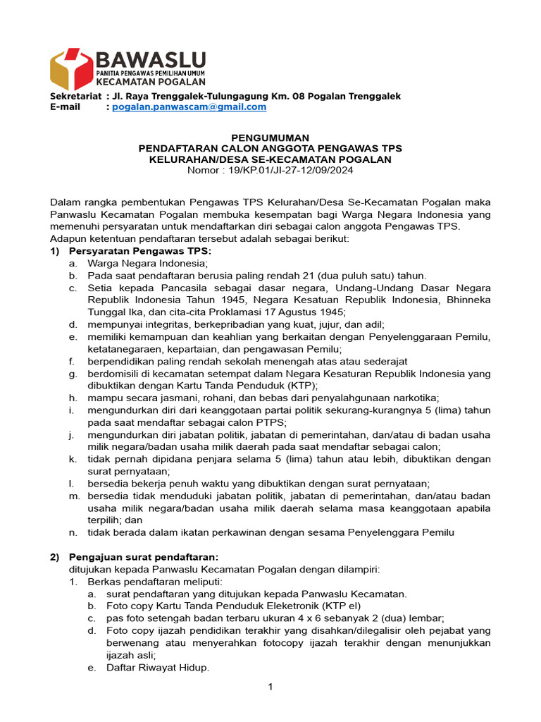 Pengumuman Pembentukan PTPS 2024 | PDF