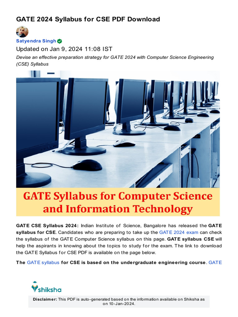 GATE 2024 Syllabus For CSE PDF Download: Updated On Jan 9, 2024 11:08 ...