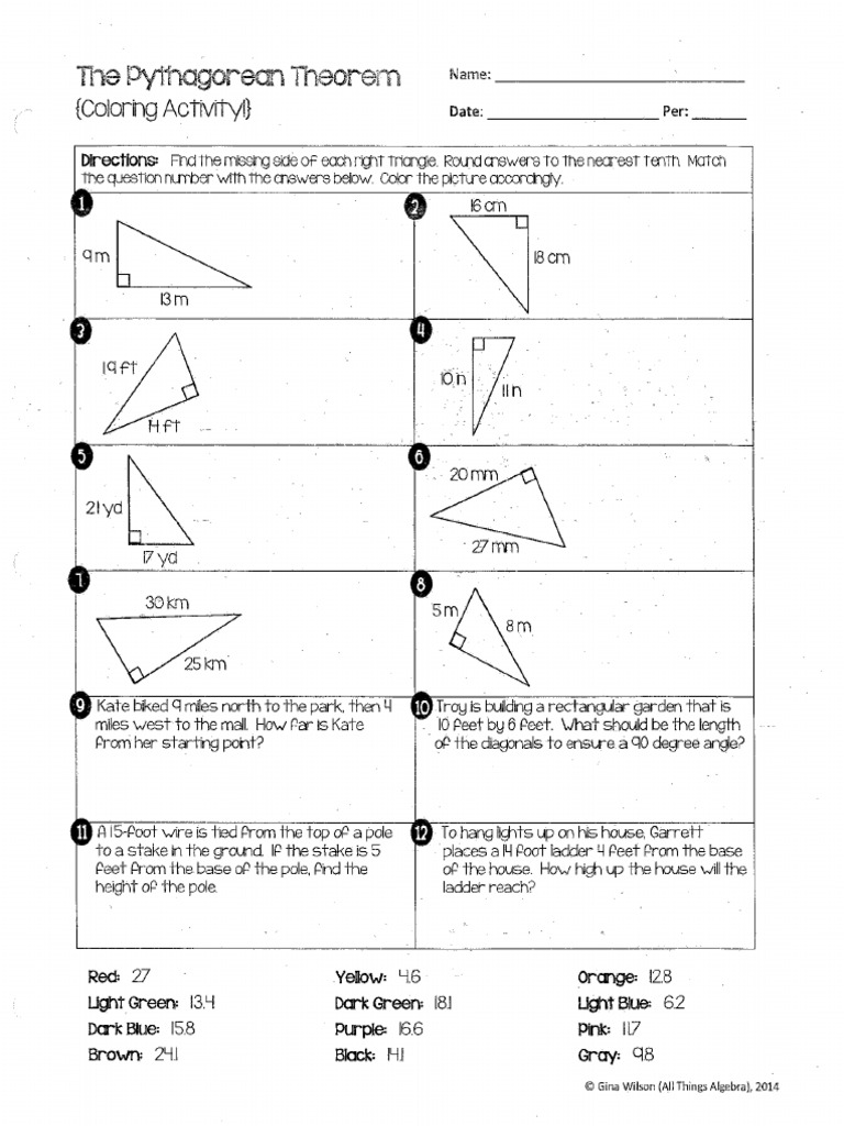 Pythagorean Theorem Colouring Page | PDF