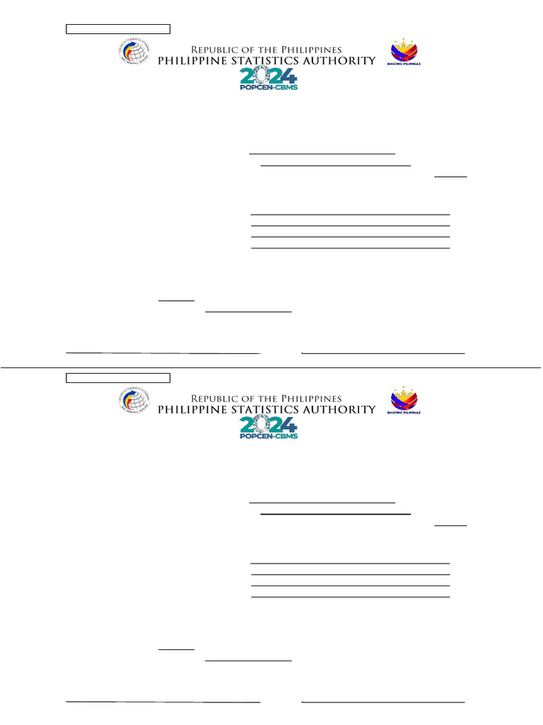 2024 POPCEN CBMS Form 24 Certificate of Work Completed | PDF