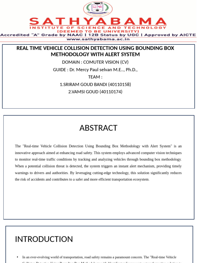 New Real Time Vehicle Collision Detection Using Bounding Box Methodology With Alert System | PDF