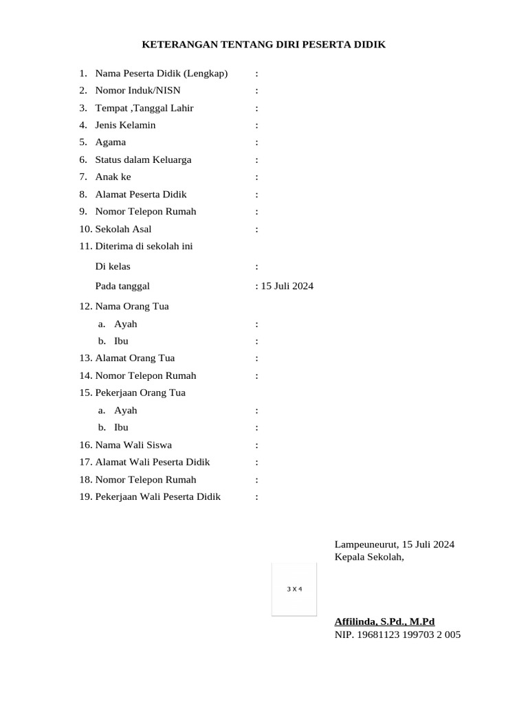 Keterangan Tentang Diri Peserta Didik | PDF
