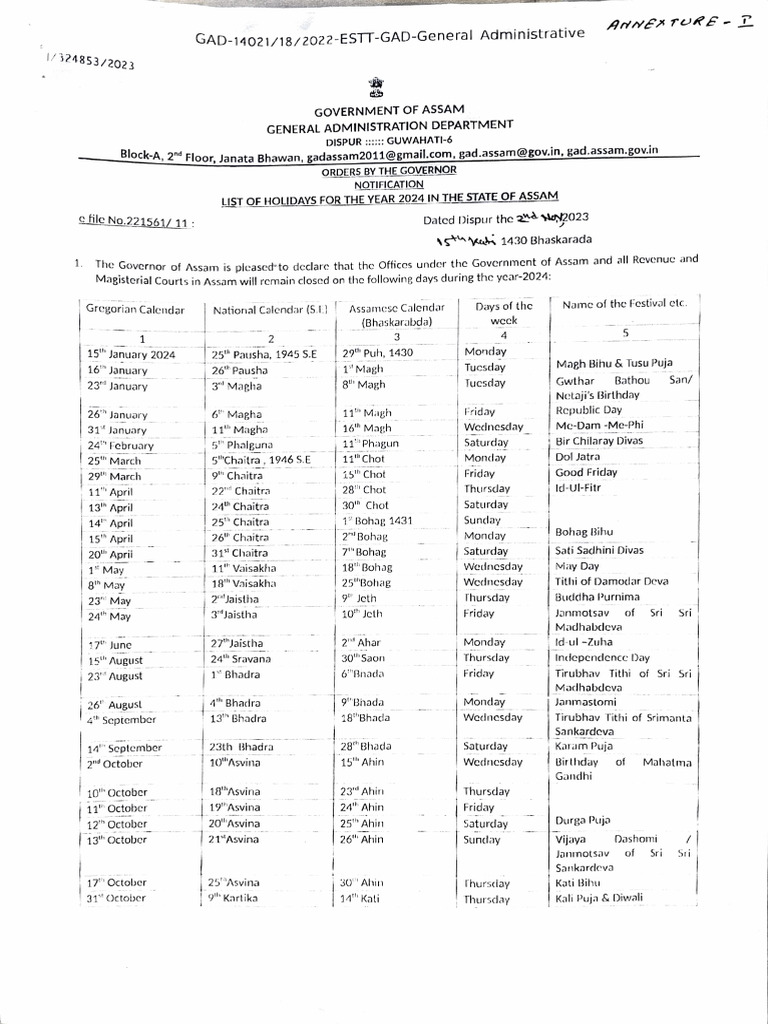 Holiday List 2024 | PDF