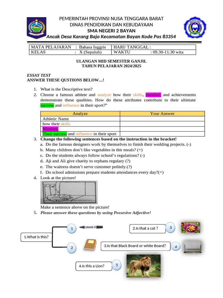 SOAL BAHASA INGGRIS KELAS X | PDF