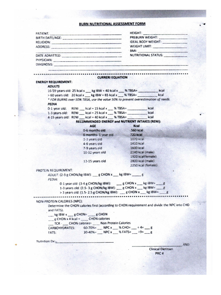Burn Assessment and Formula | PDF