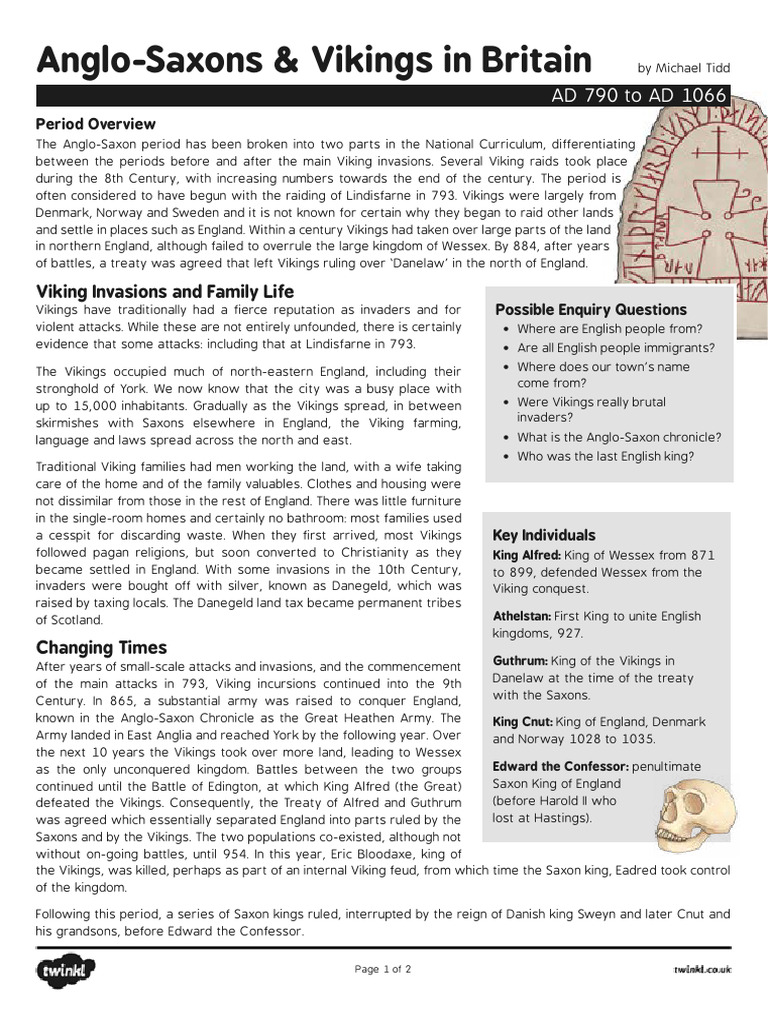 T2 H 4976 Anglo Saxons and Vikings History Fact Sheet For Adults | PDF ...