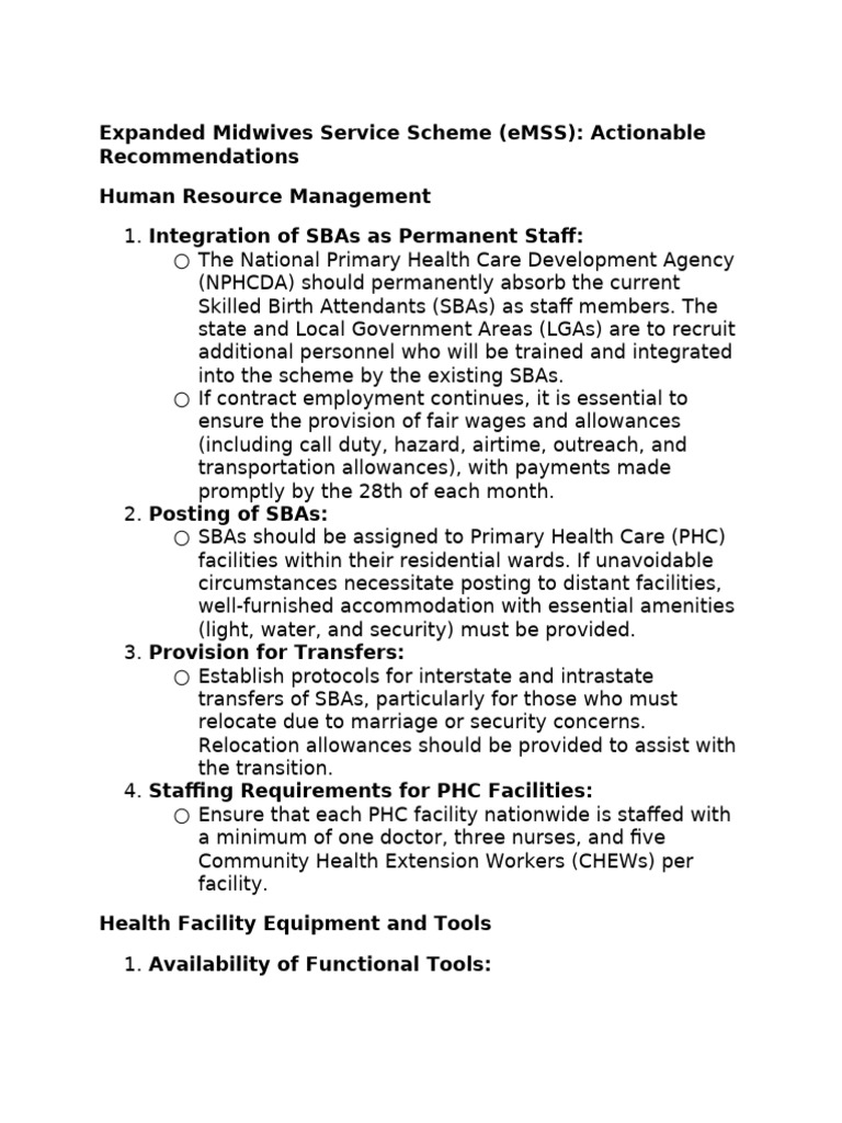 Expanded Midwives Service Scheme (eMSS) - Actionable Recommendations ...