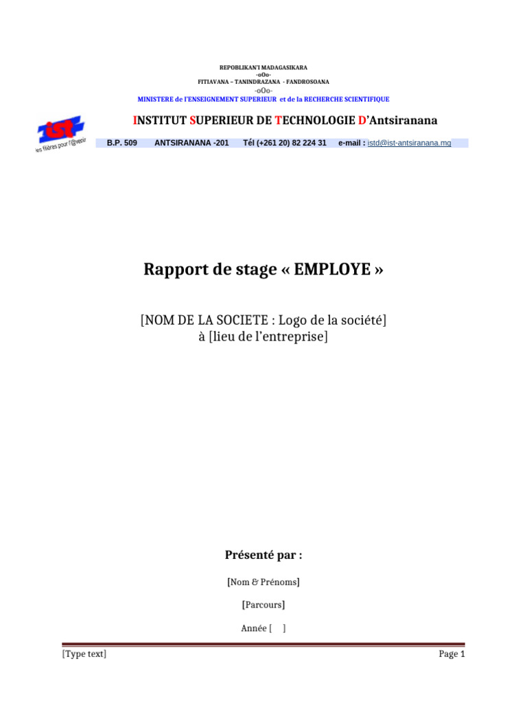 Canevas Rapport de Stage DTS | PDF