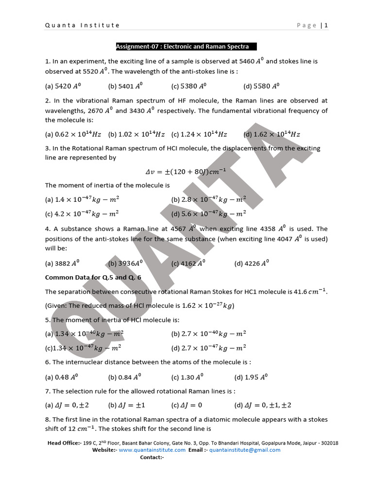 Assignment-07 Electronic and Raman Spectra | PDF