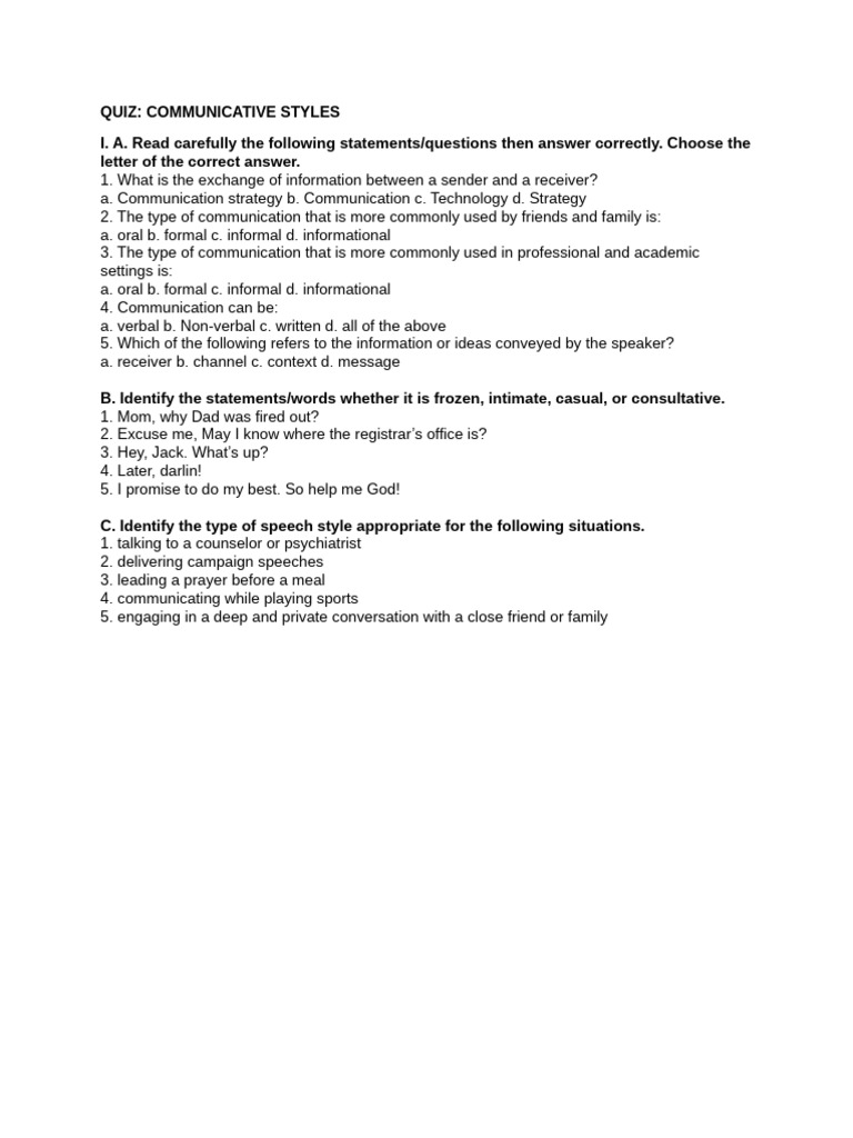 Quiz Communicative Styles | PDF
