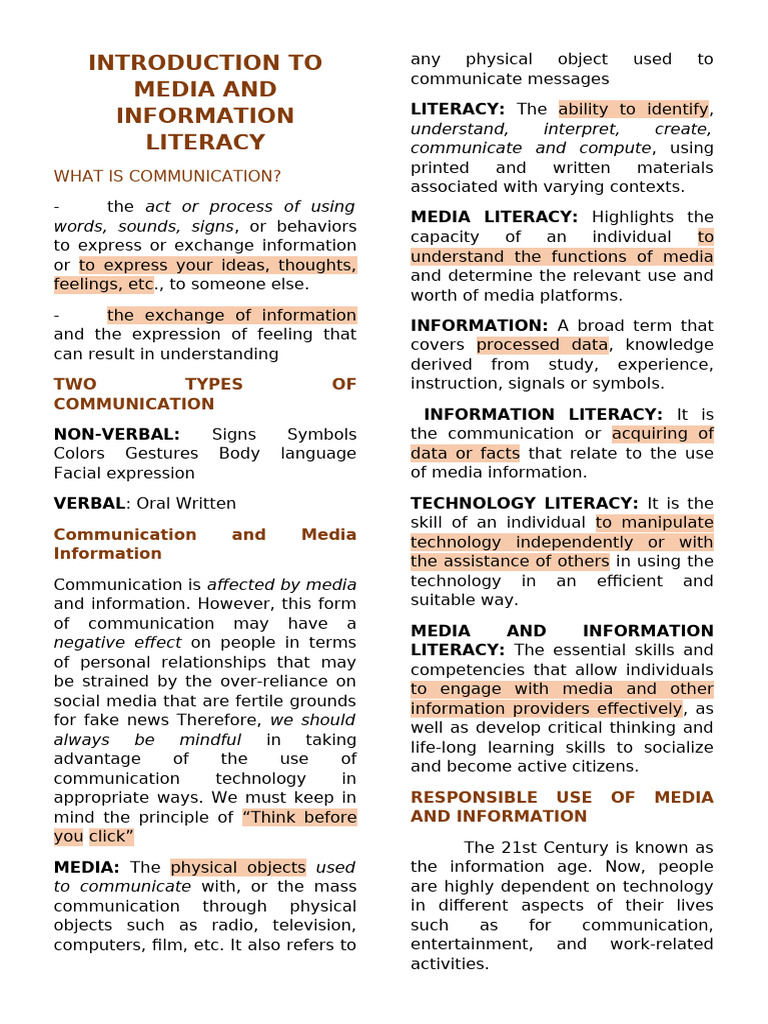 Introduction To Media and Information Literacy | PDF